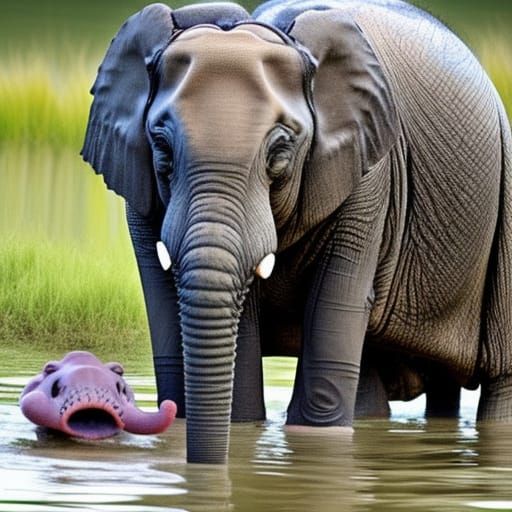 Elephant hugging a Hippo - AI Generated Artwork - NightCafe Creator
