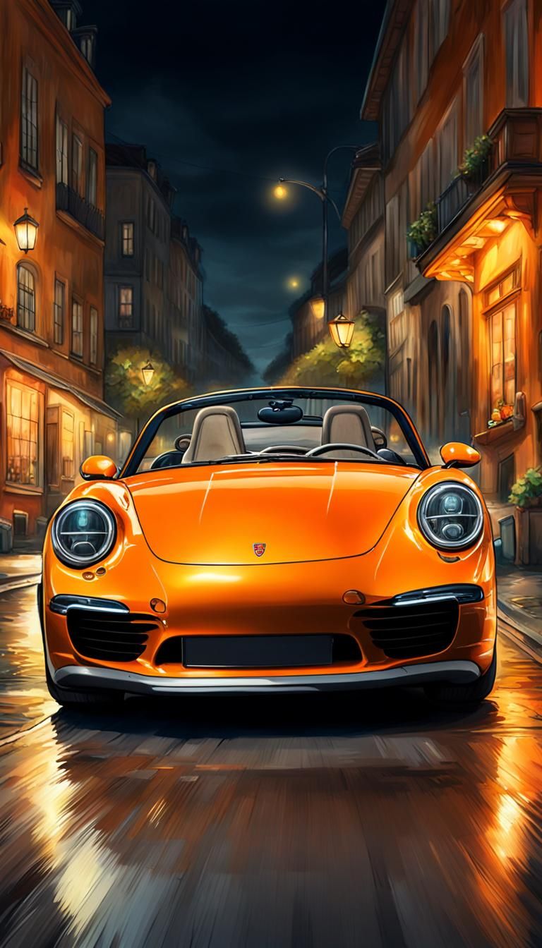 An orange cat drives a roadster. The make of the car is Porsche 911 ...