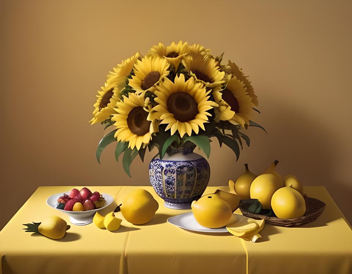 Still life in complementary yellow colors - AI Generated Artwork ...