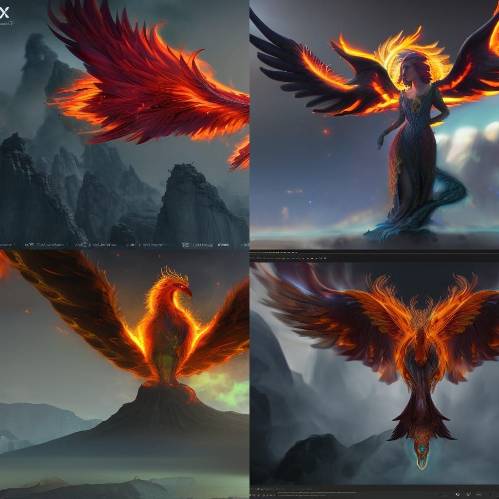 Elemental flaming and windy phoenix outline aura, detailed matte ...