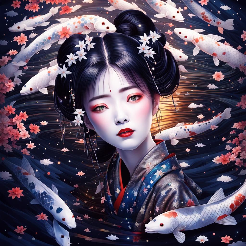 Masterpiece Monday ( Geisha Portrait with Kois) - AI Generated Artwork ...