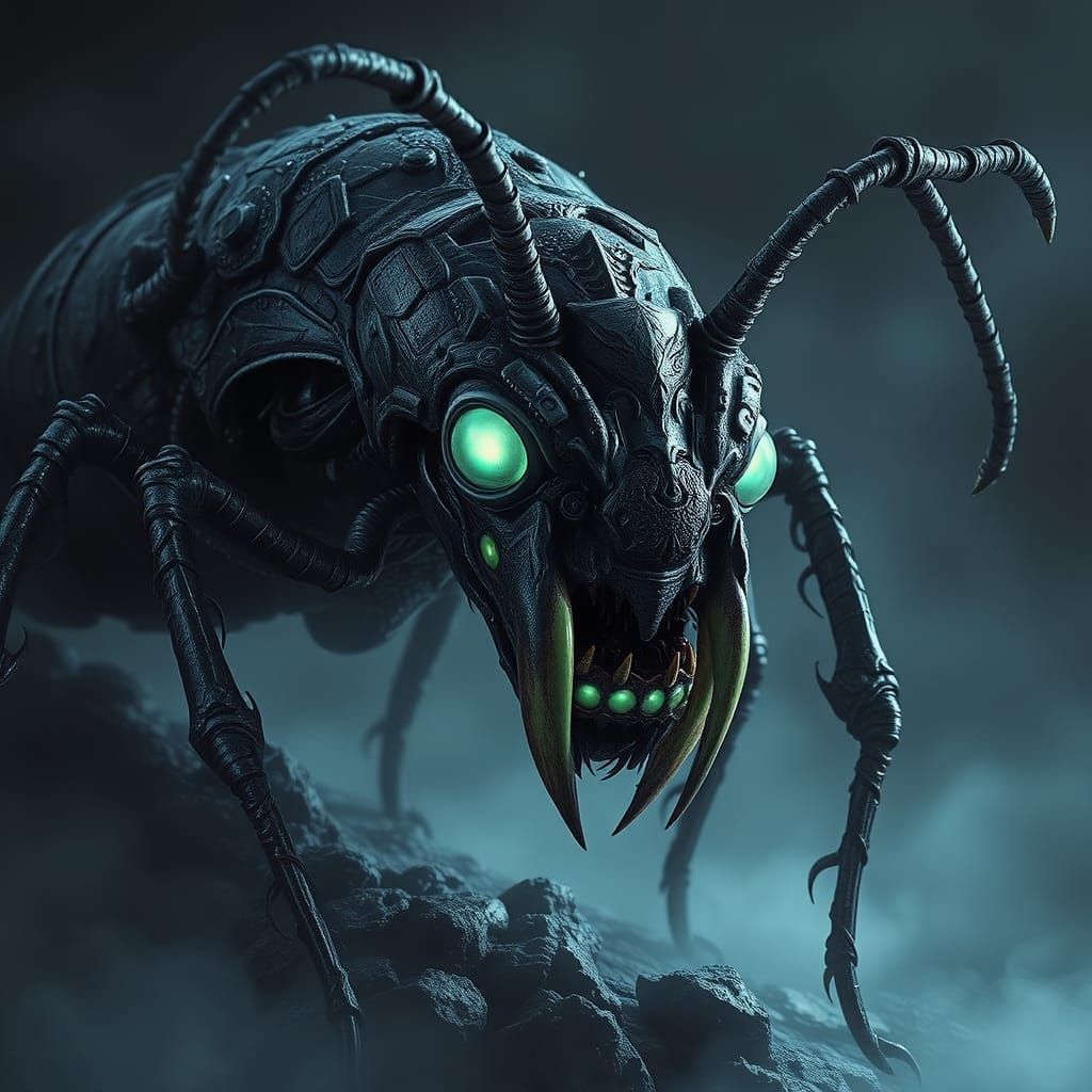 Rocky, Fang-like Insect Emerges from the Shadows - AI Art