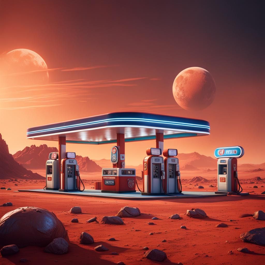 Retro gas station on Mars - AI Generated Artwork - NightCafe Creator