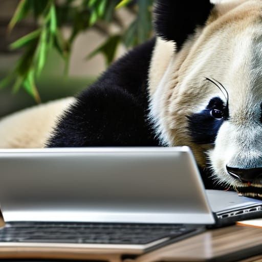 Panda playing on computer - AI Generated Artwork - NightCafe Creator