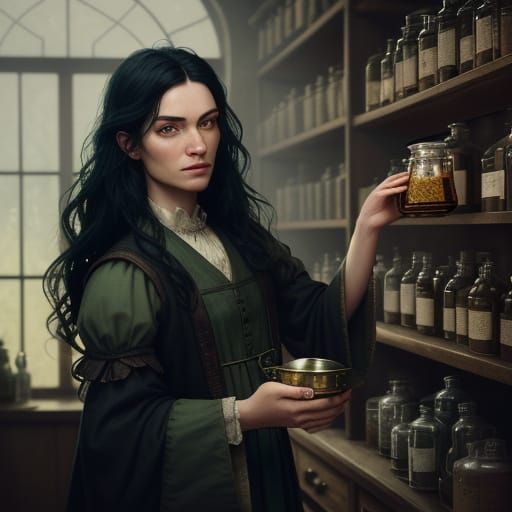 Ethereal Potions Master in Warm, Golden Light - AI Art