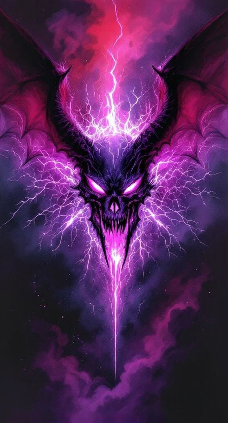 Demonic Gargoyle Skull with Fiery Wings - AI Art