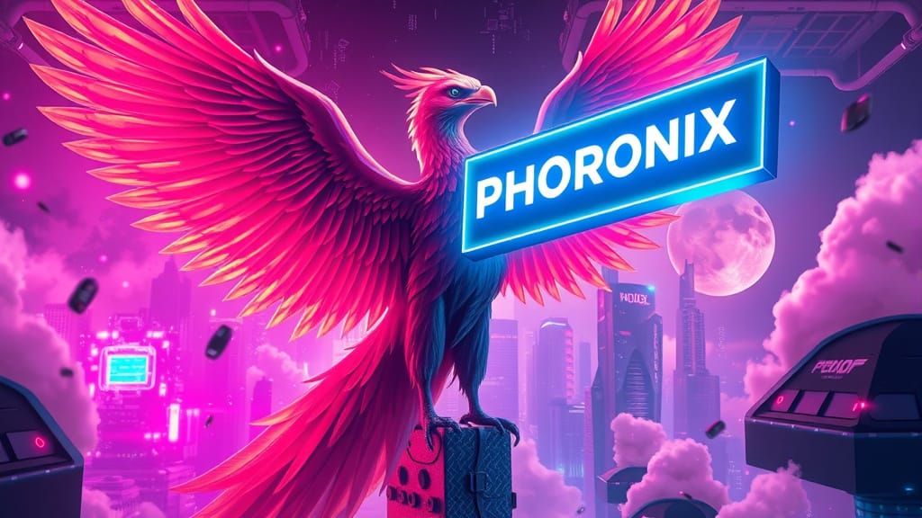 Cyberpunk Phoenix in Neon Glory Rises from Citysca... - AI Art