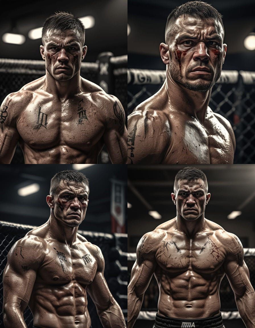 Gritty MMA Fighter Portrait in Cinematic Gym Light... - AI Art
