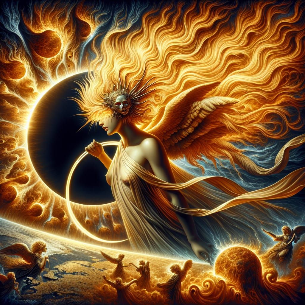 A beautiful blonde flaming angel of death smites the earth during a ...