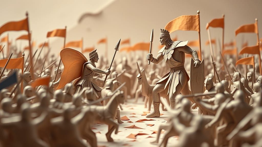 origami battle sceen of david and goliath