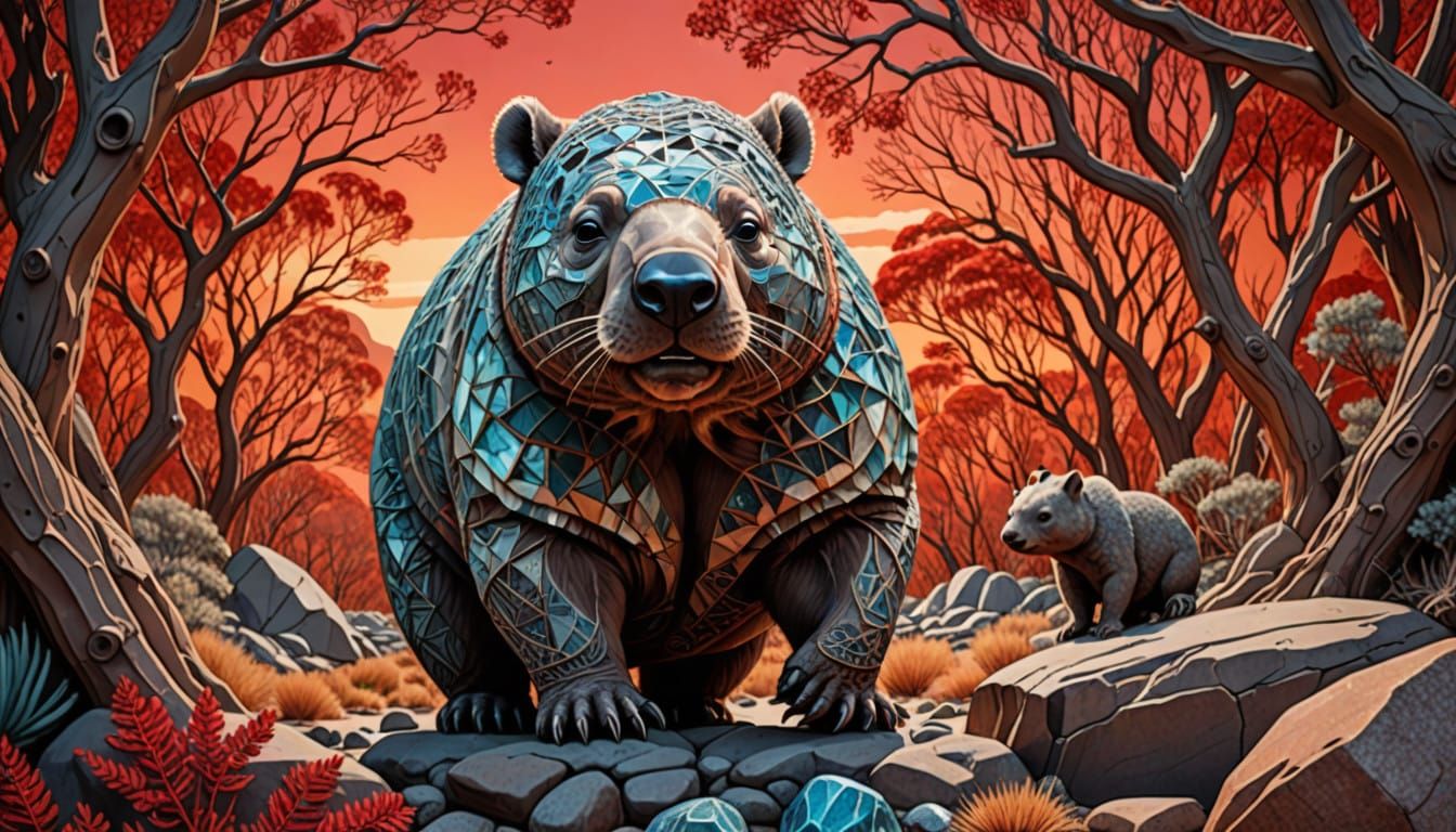 Gigantic Prehistoric Wombat in Opalised Red River ... - AI Art
