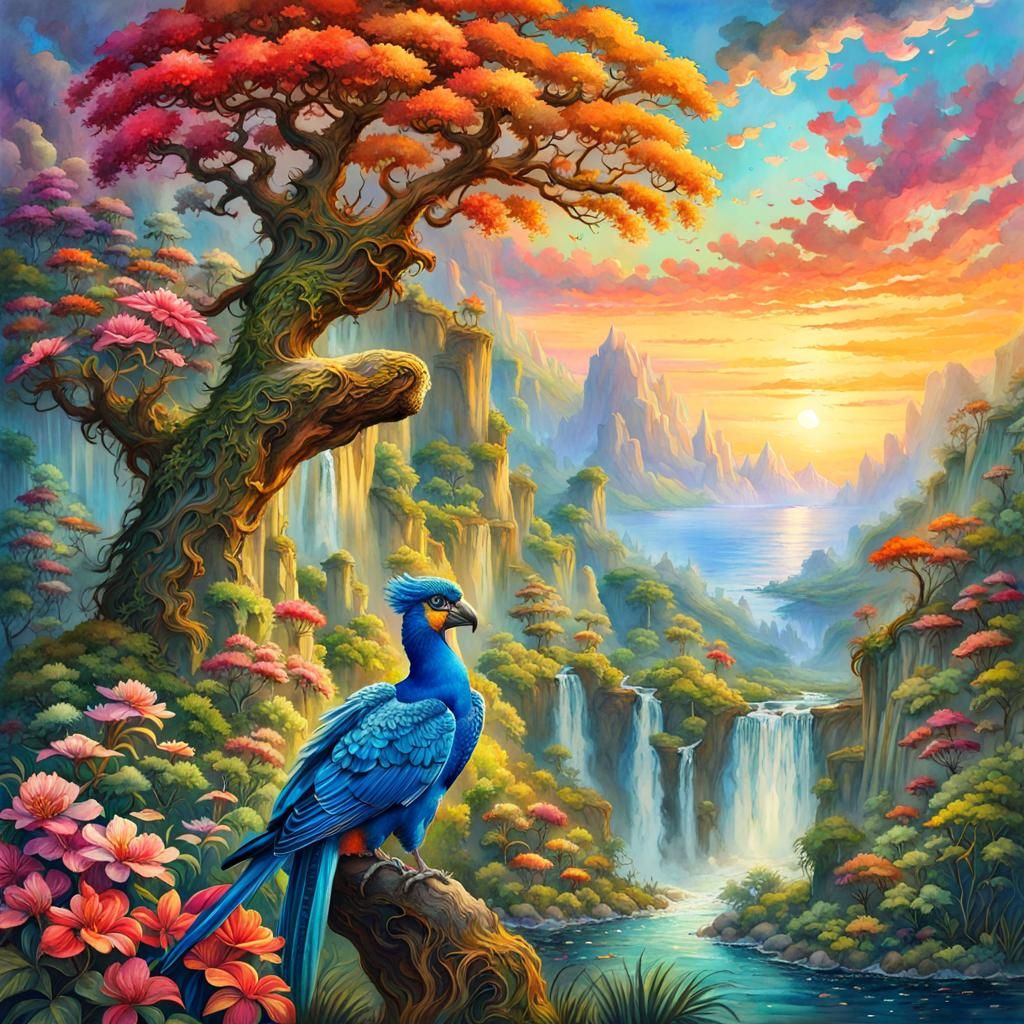 mythical tropic Spix's macaws - AI Generated Artwork - NightCafe Creator