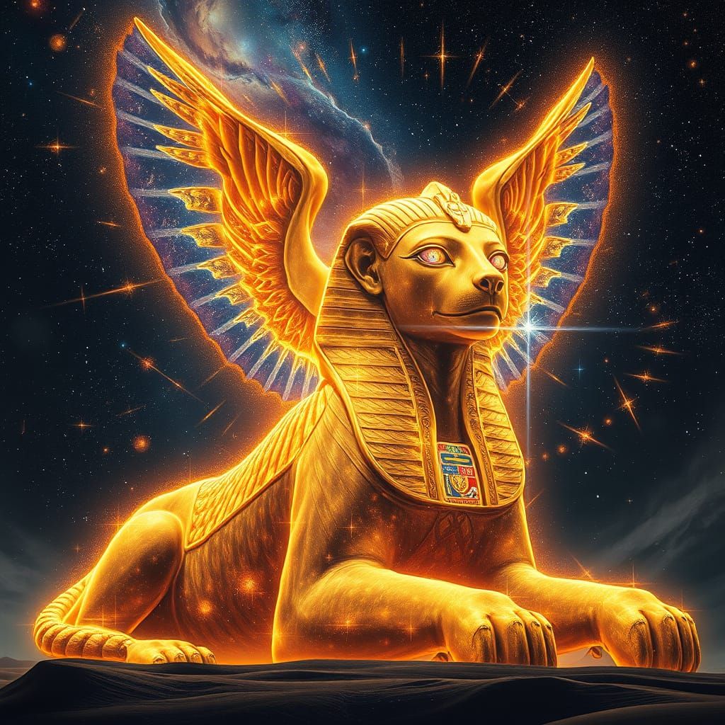 Spectral Sphinx Nebula in Stardust Hues - AI Art