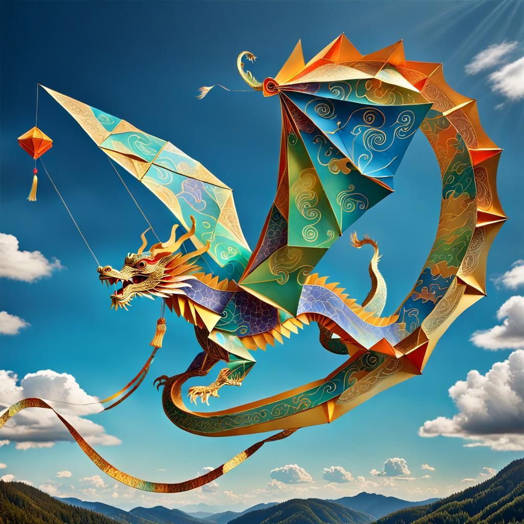 Magic Papercraft - Dreamlike Papercraft Kite Soars in Golden...