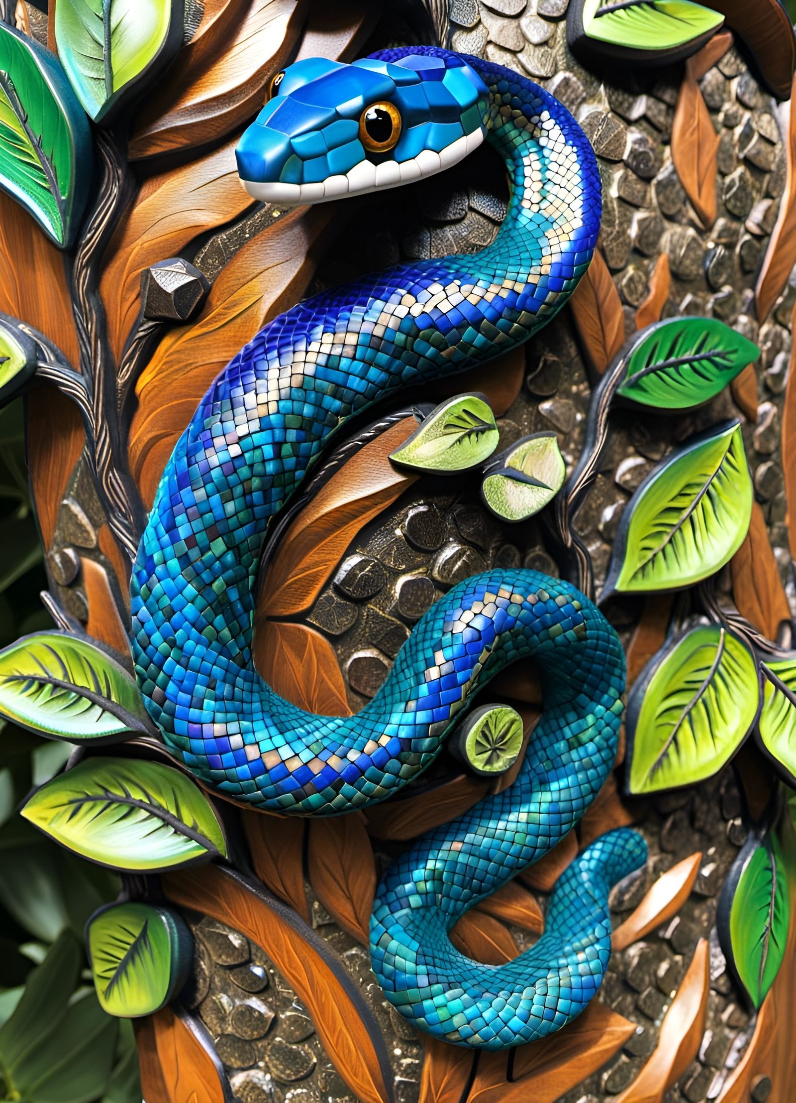 Blue Racer Snake - Mosaics - AI Generated Artwork - NightCafe Creator