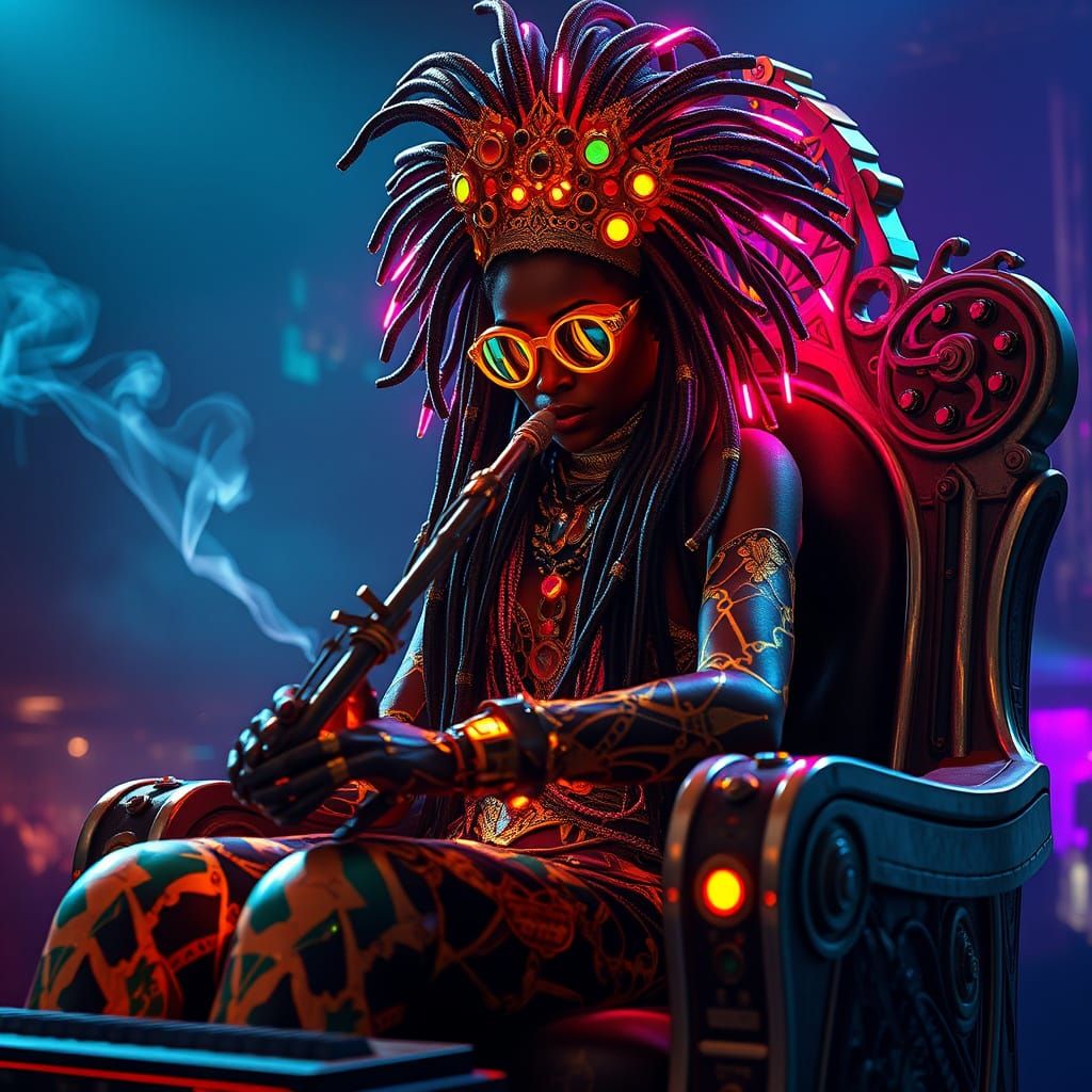 Cybernetic Rastafarian Queen Reigns in Art Nouveau... - AI Art