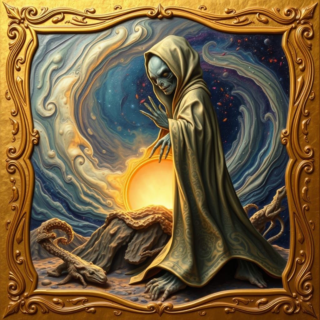 Surrealist Alien Rising from Cosmic Grave in Art N... - AI Art