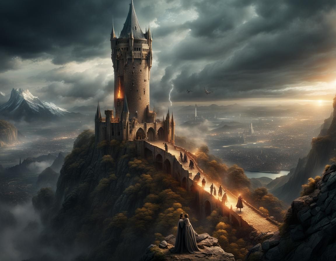 Wizards meeting in a tower in Tolkien's style