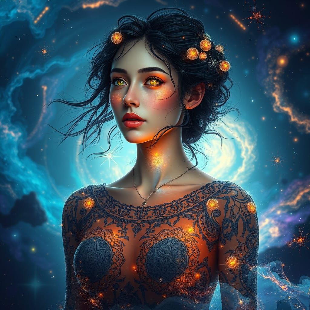Space girl - Cosmic Goddess Embodied in Stellar Radiance