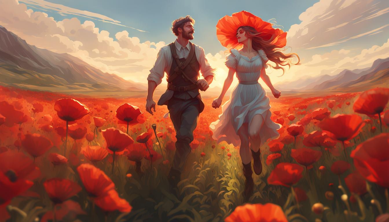 running in poppy fields - AI Generated Artwork - NightCafe Creator