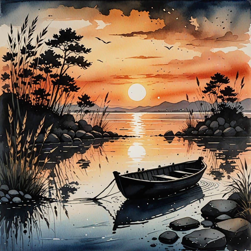 Experience nature - Ethereal Lake Scene with Swaying Boat a...