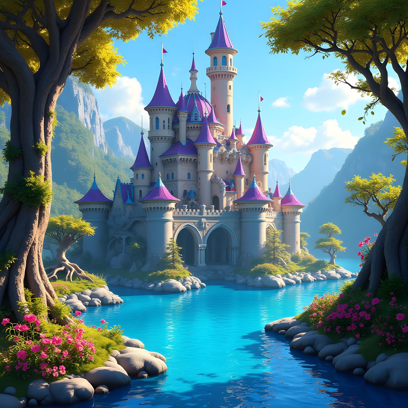 Surreal Fairy Castle Amidst Vibrant Water Mote in ... - AI Art