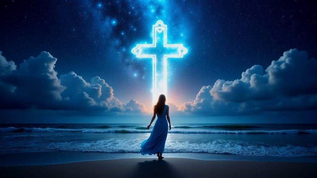 Jesus Christ Watches over the Archangel on a Starr... - AI Art