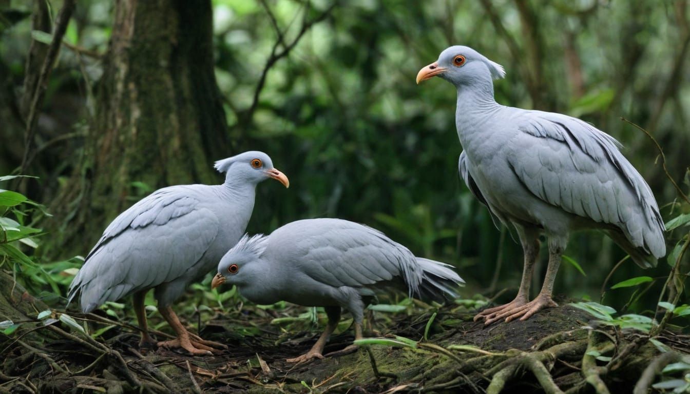 Endangered Kagu Birds United in a Rare Encounter - AI Art