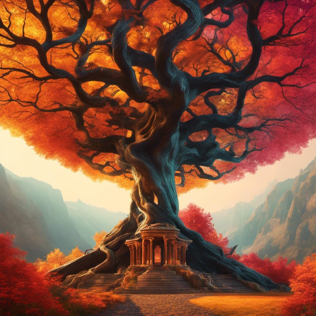 Hyperbolic Fractal Tree in Fall, Autumn, wave function roots, Hyperbolic fractal tree trunk ...