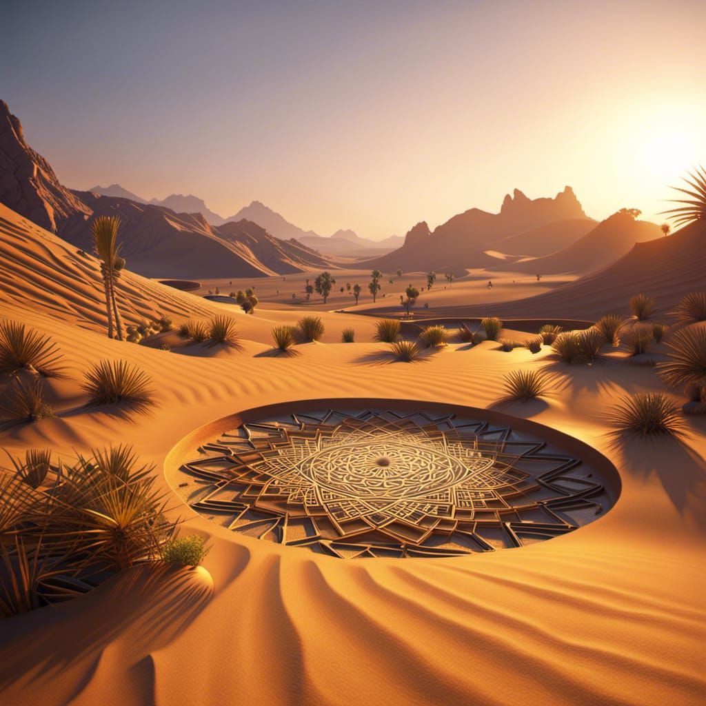 mysterious sacred geometry desert oasis - AI Generated Artwork ...