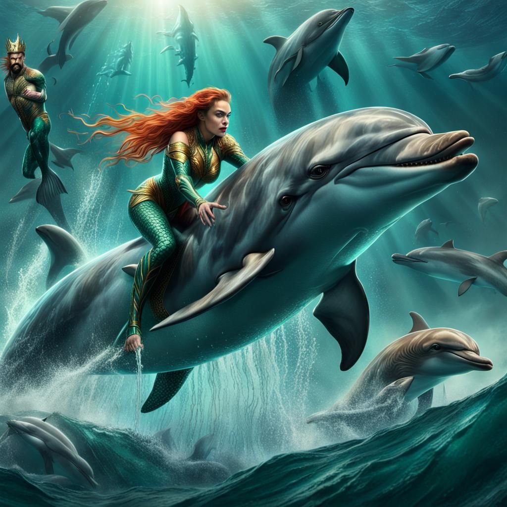 Aquaman and Queen Mera riding dolphins. - AI Generated Artwork ...