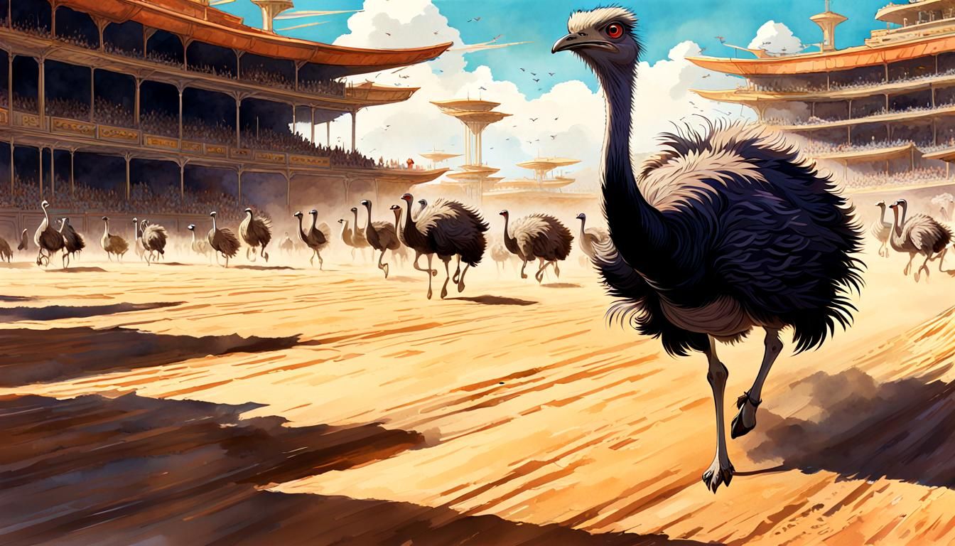 at the hippodrome ostriches race of strange and magic ostriches, given ...