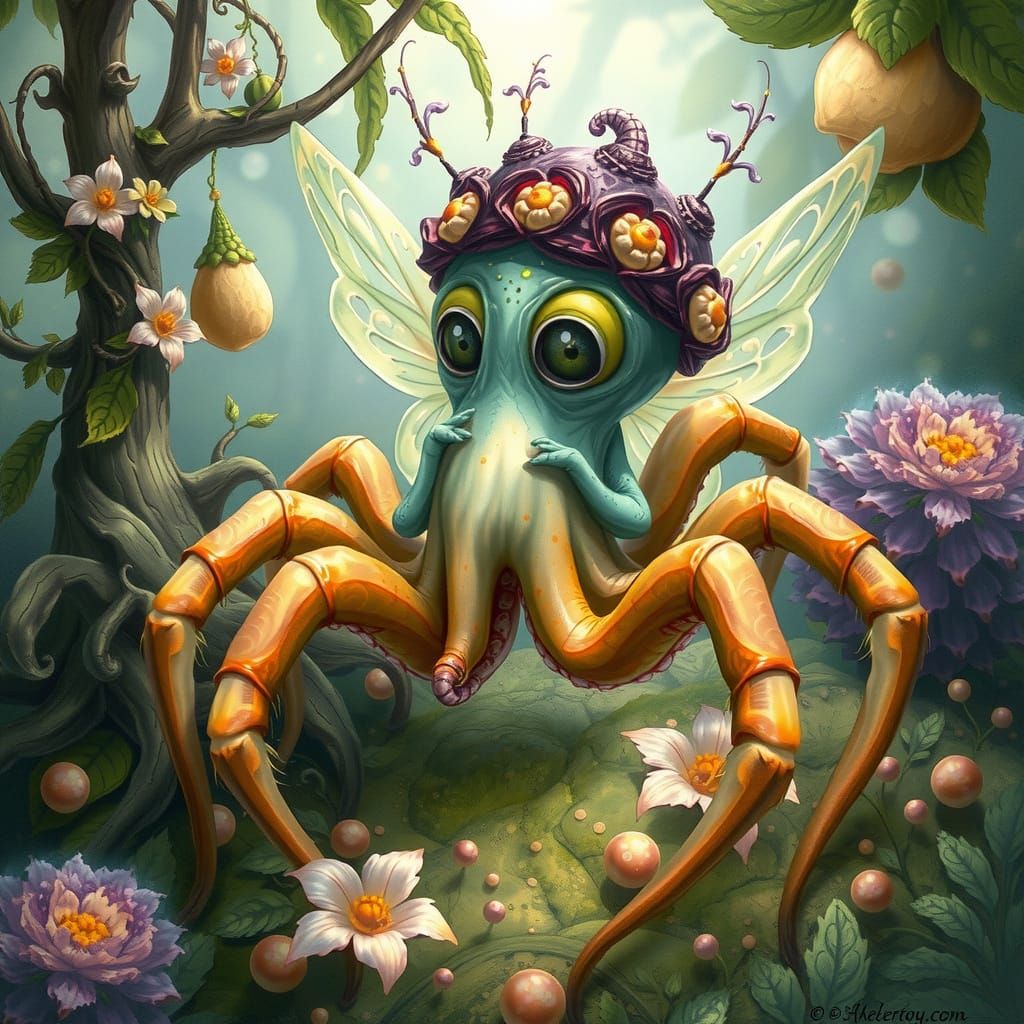 Whimsical Faerie Octopus Spider Fae Creature in Dr... - AI Art