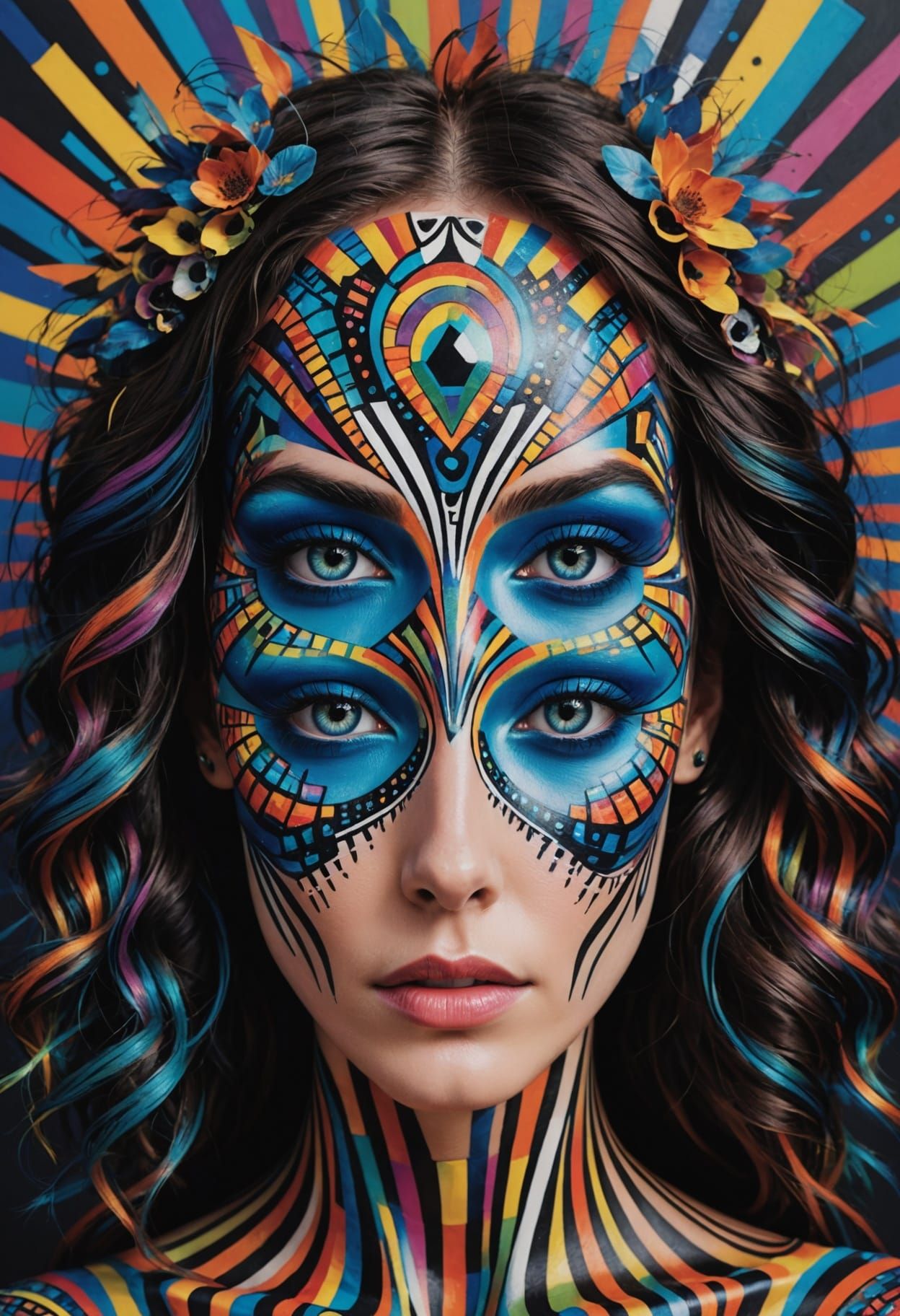 Female Portrait 3 - Psychedelic Female Portrait in Vibrant I...