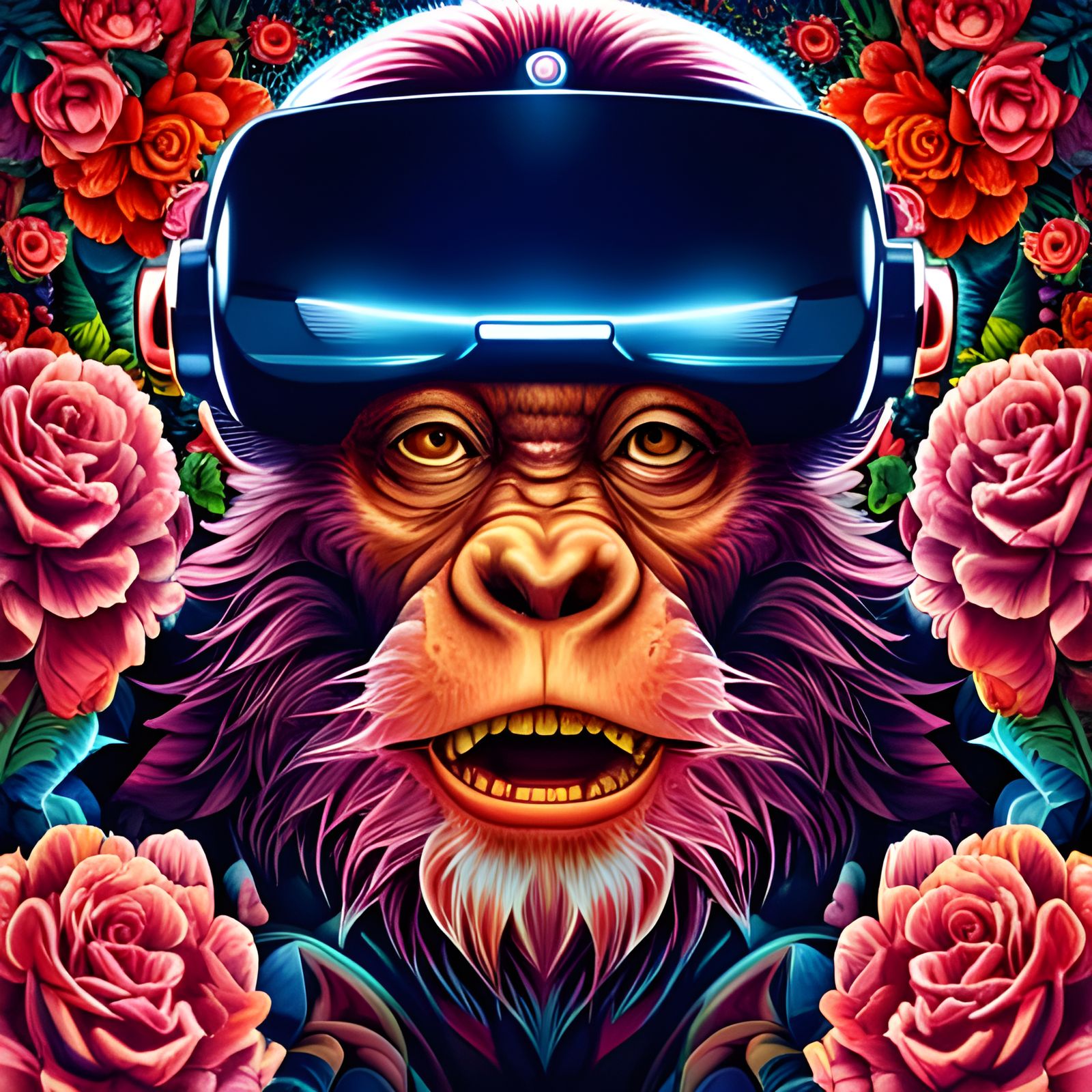 Chimpanzee Wearing a VR Headset - AI Generated Artwork - NightCafe Creator