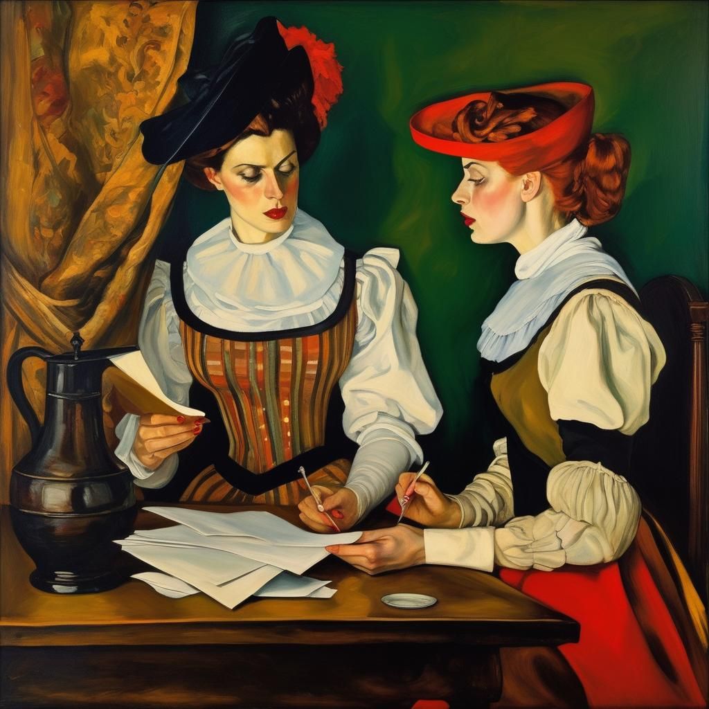 Lady With Her Maidservant Holding a Letter - AI Generated Artwork - NightCafe Creator