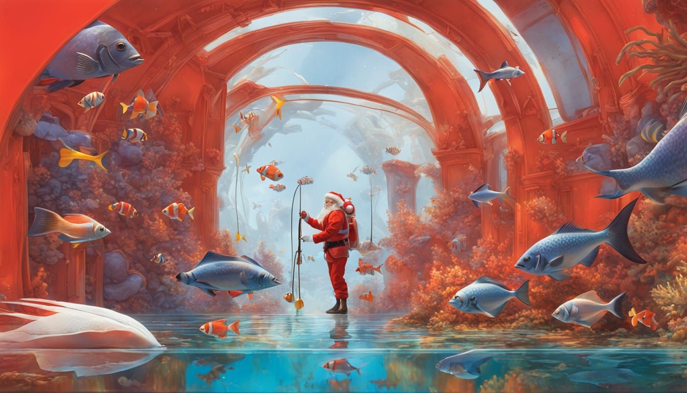 Scuba Claus: Reef-Wrapped Joy - Surreal Santa Claus Delivers...