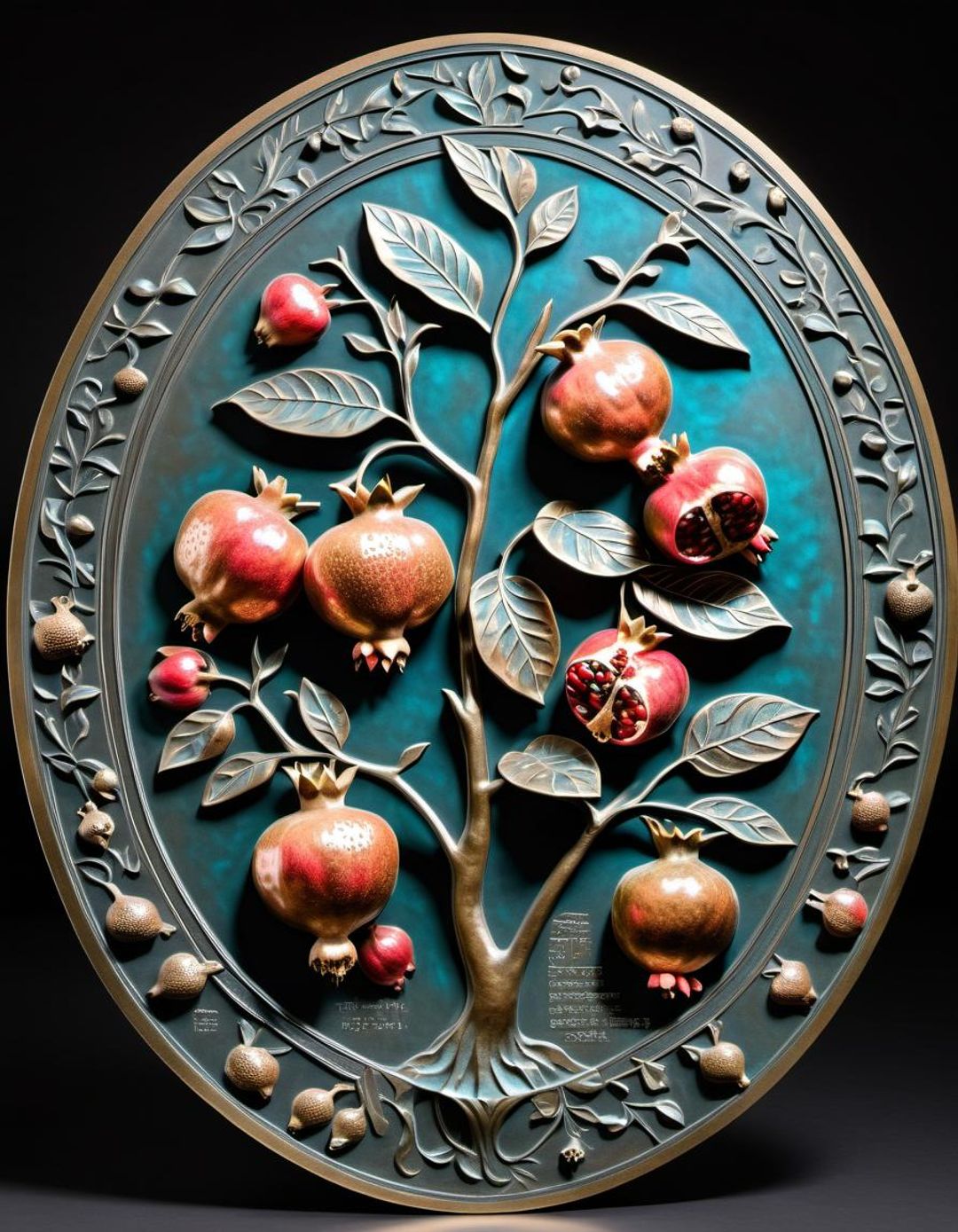 Bronze plaque with pomegranates - AI Generated Artwork - NightCafe Creator