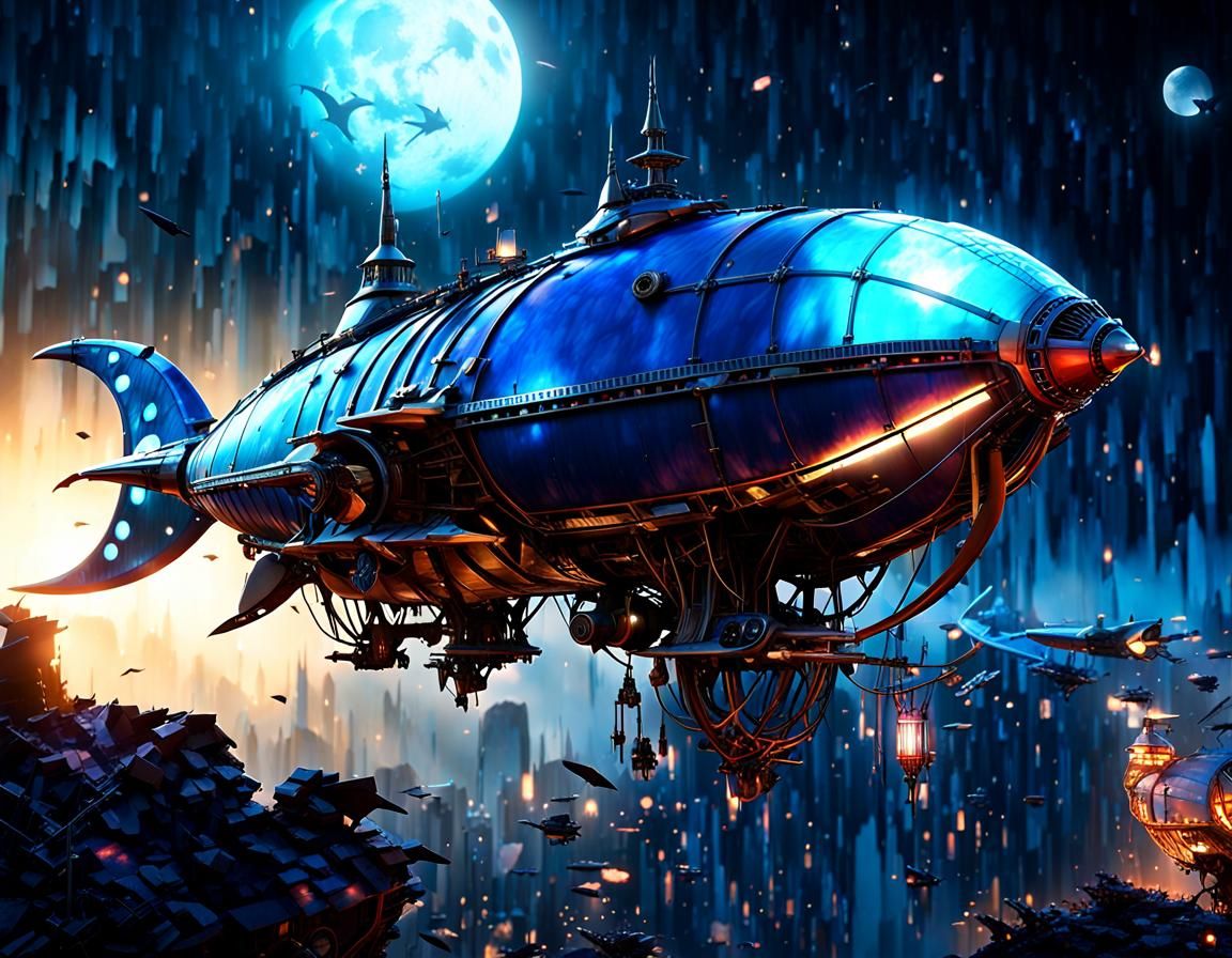 Aetherpunk: Airship in the Rain - AI Generated Artwork - NightCafe Creator