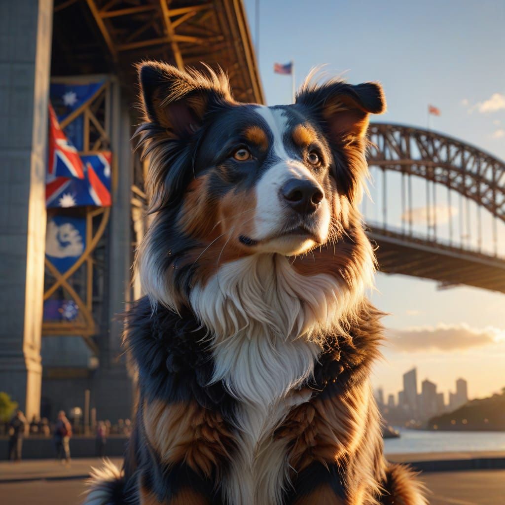 Australian Shepherd Celebrates Australia Day in Fr... - AI Art