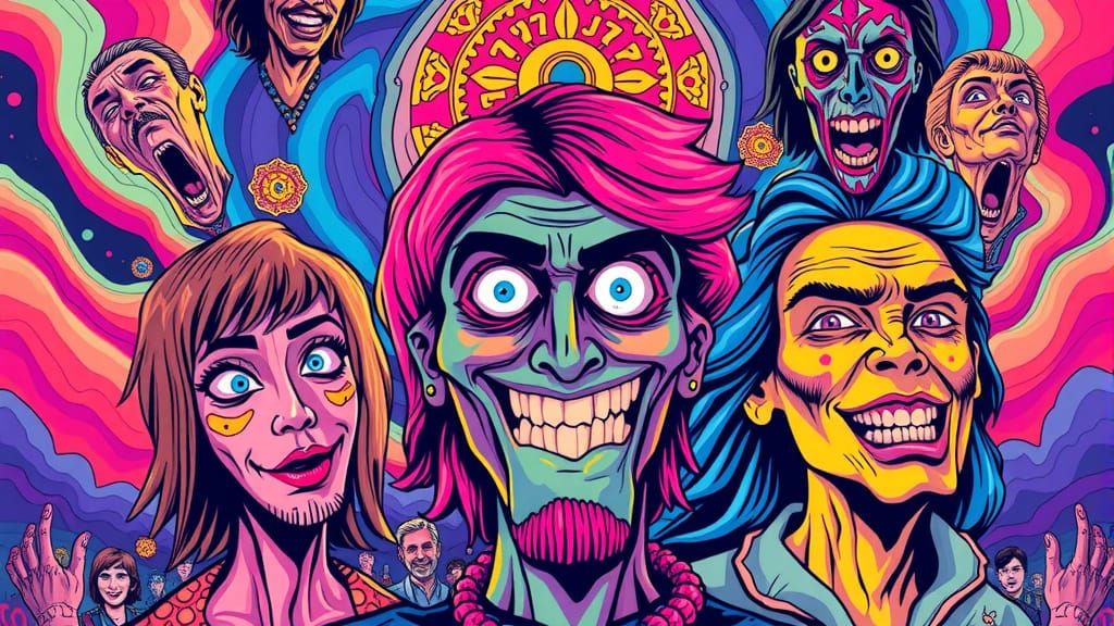 Psychedelic 1960s Cartoon Nightmare with Distorted... - AI Art