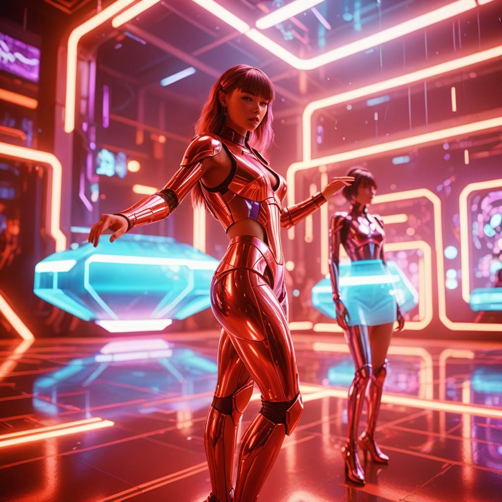 Cyberpunk Disco Scene: Elegant Cyborgs in a Futuri... - AI Art