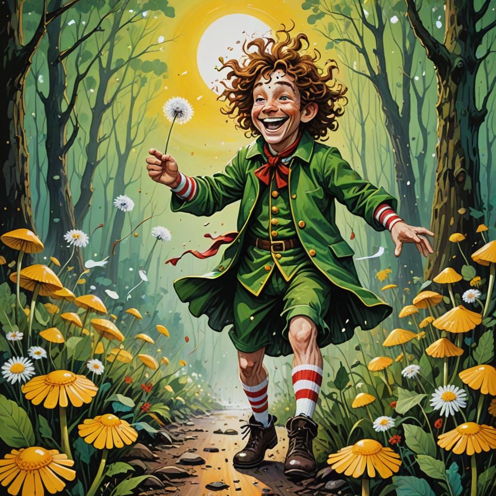 Enchanted Whimsy: Leprechaun with Dandelion Seed i... - AI Art