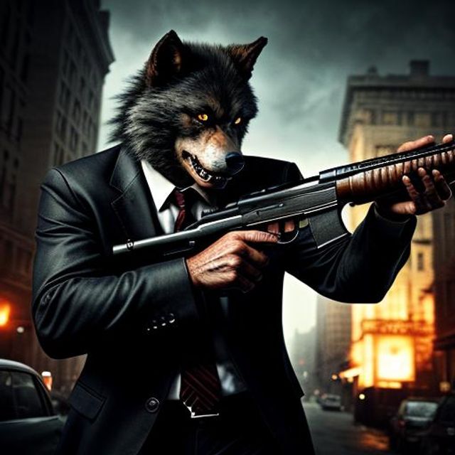 werewolf mobster with a gun - AI Generated Artwork - NightCafe Creator