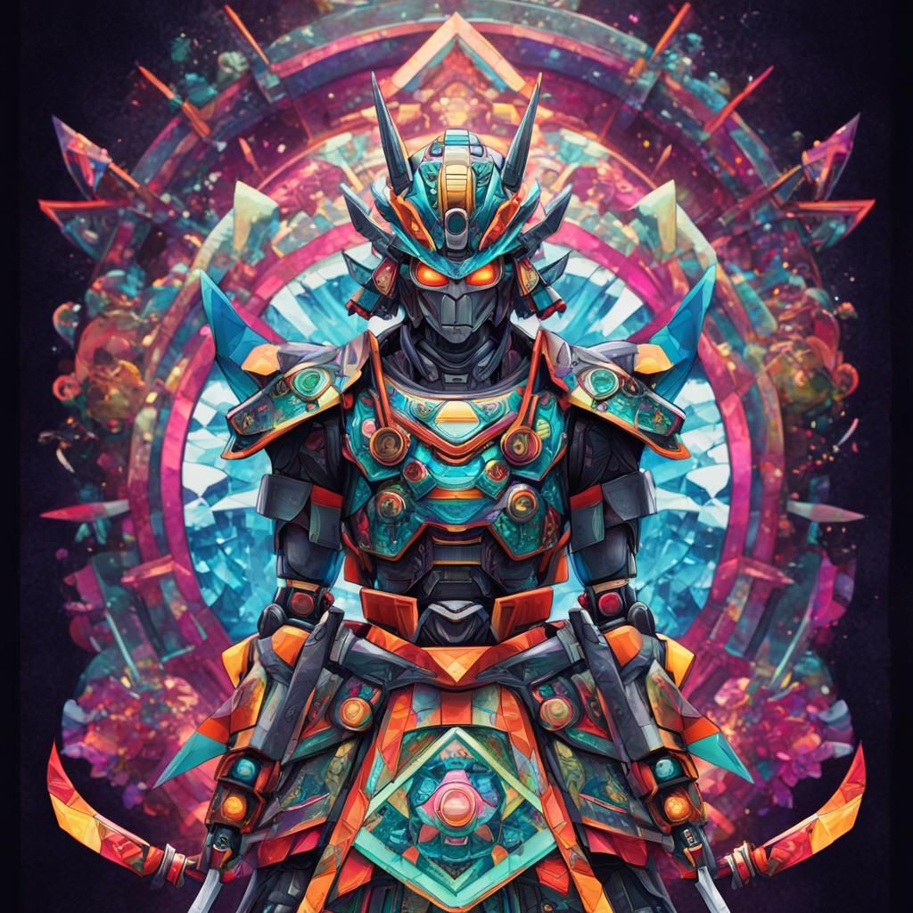 (hyper detailed beautiful robot samurai:1,7) made of geometric ...