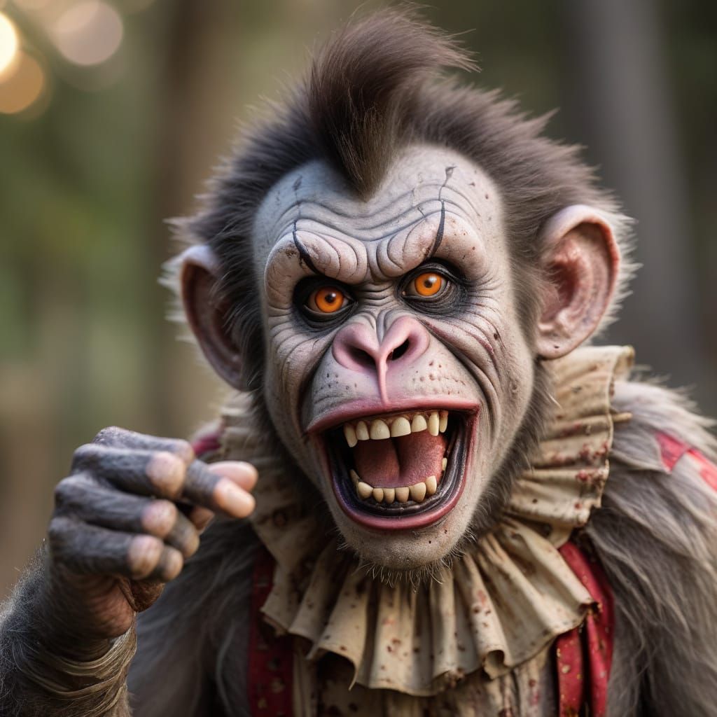 Creepy Zombie Monkey Grins Maniacally - AI Art