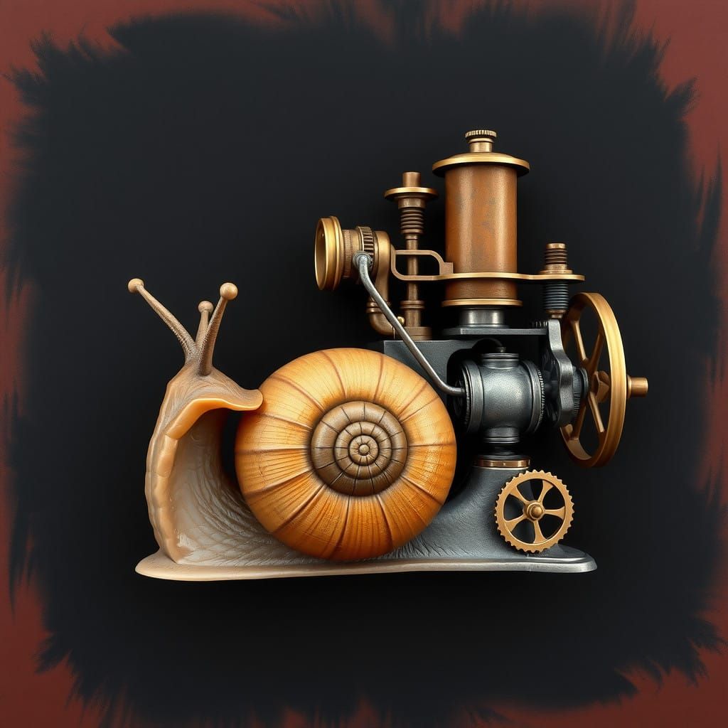 Steampunk Snail Amidst Industrial Elegance - AI Art