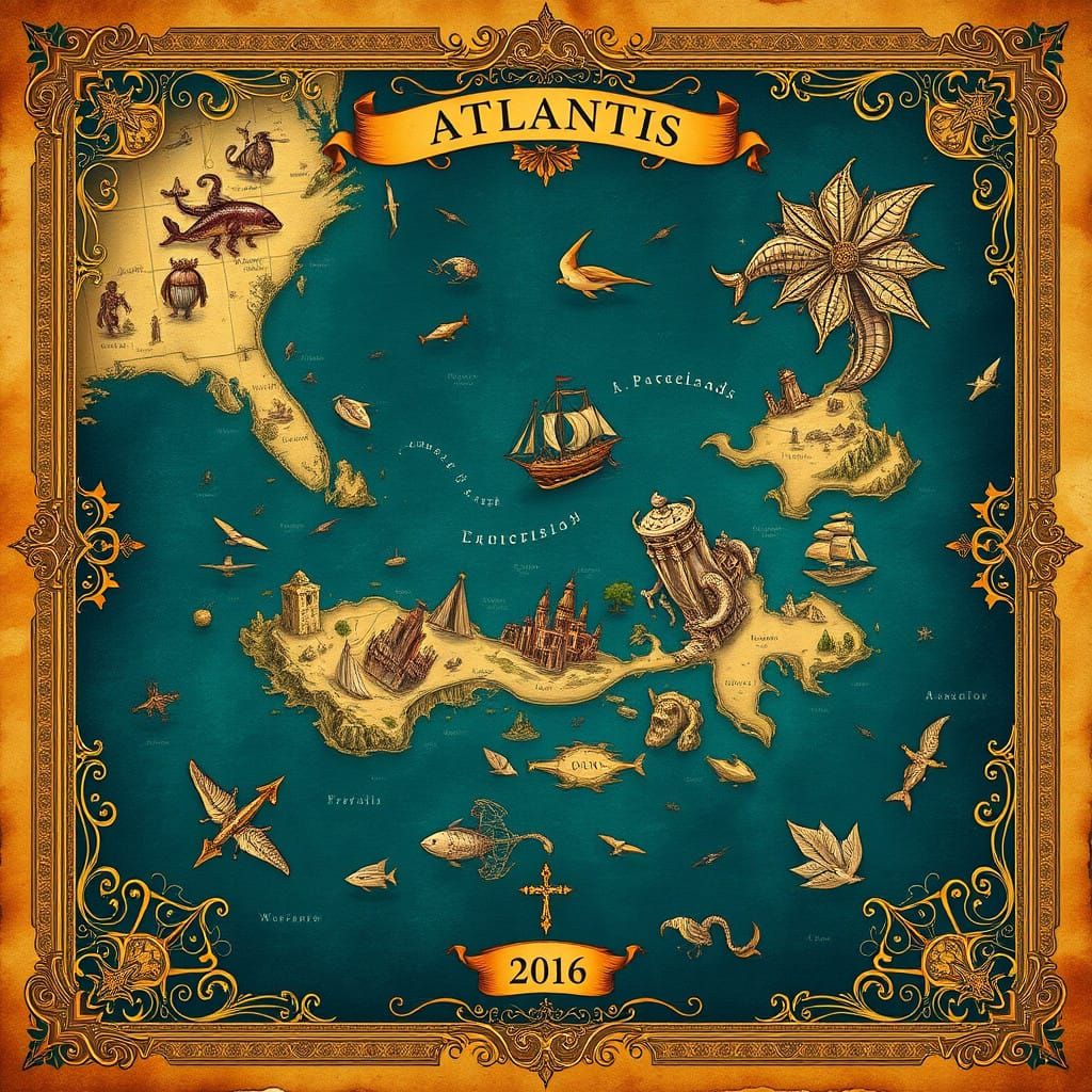 vintage nautical map showing atlantis