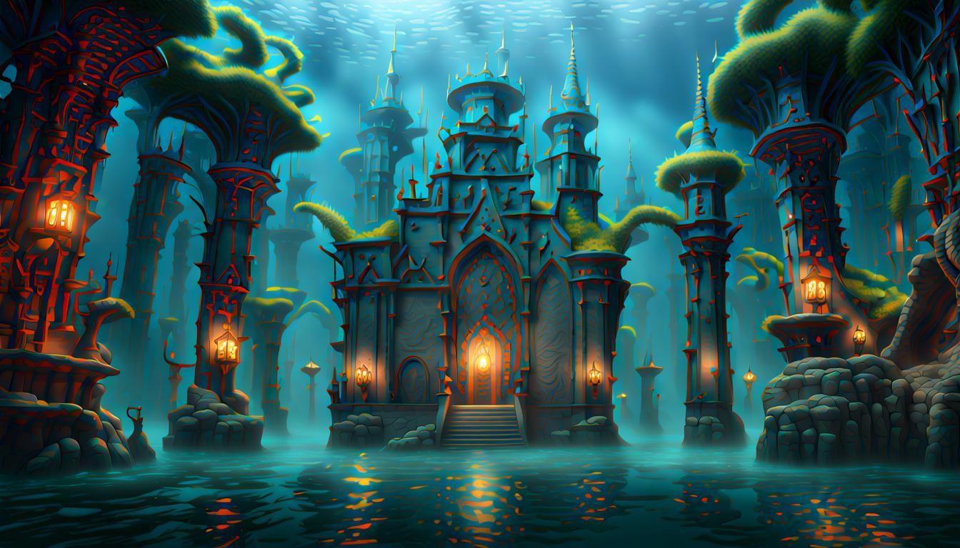 a citadel submerged underwater ruled by nagas, a kingdom of serpents ...