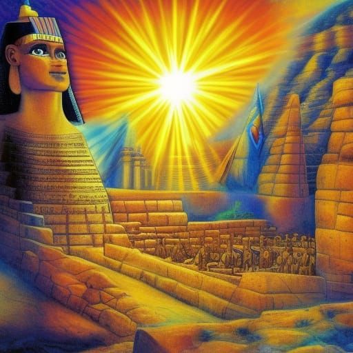 Moses leading the Jews to freedom ancient pyramids and sphinx in the ...